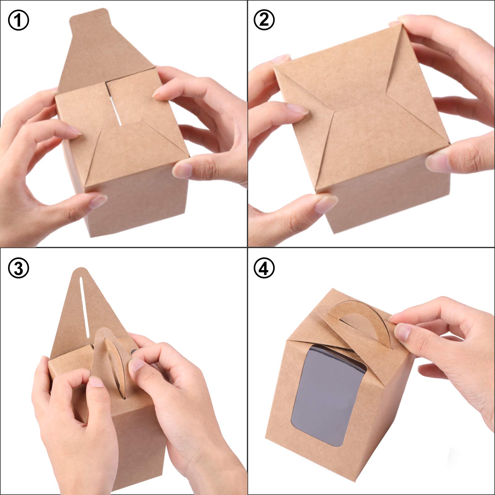 Moretoes 60 Pcs Individual Cupcake Boxes, Brown Single Cupcake Boxes with Window Inserts and Handle, Kraft Cupcake Containers Bulk for Bakery Wrapping Party Favor Packing