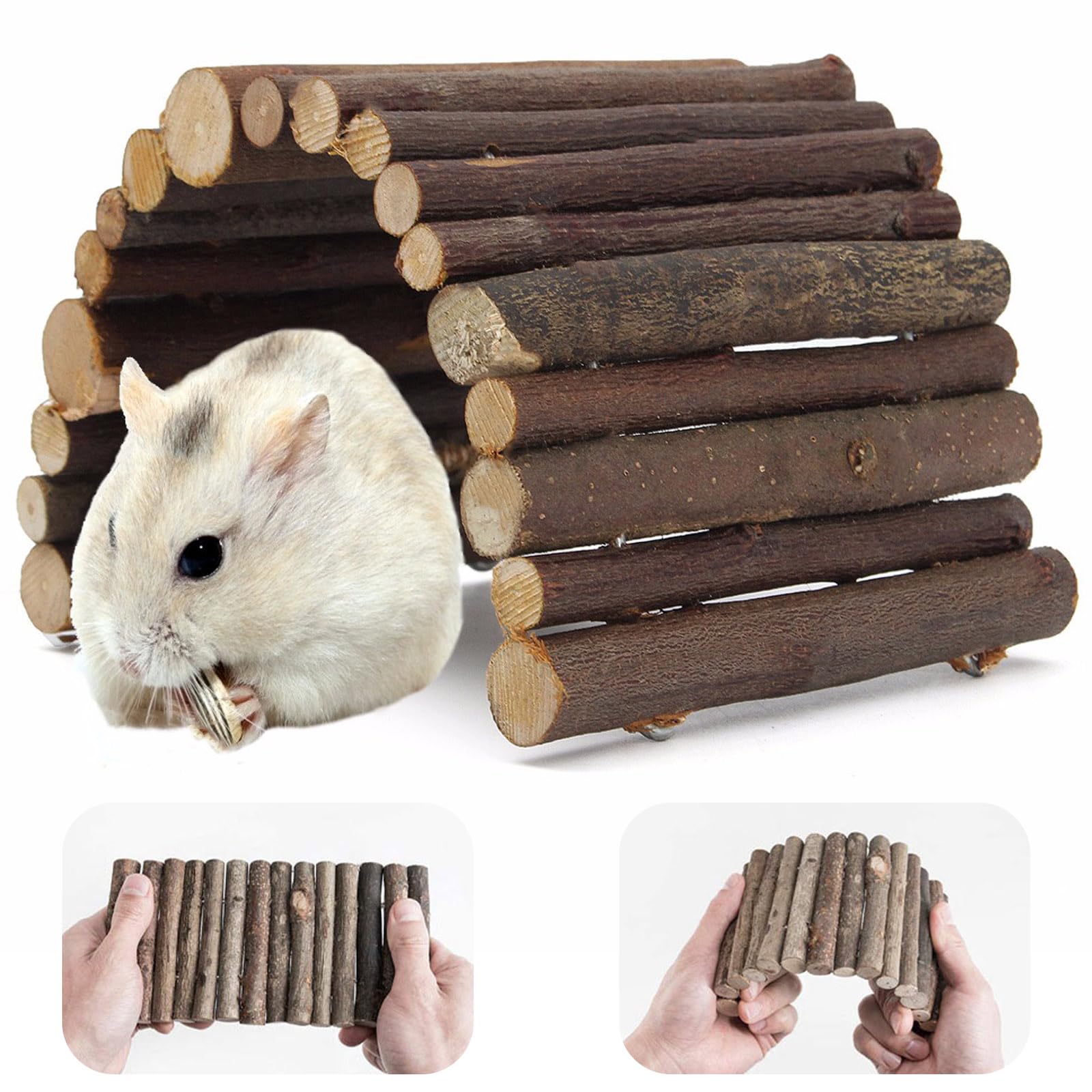 YASYU Hamster Wooden Bridge Bendable,Wooden Bendy Bridge Toys,Wooden Tunnel,Natural Rat Climbing Ladder,Small Animal Cage Accessory for Dwarf Syrian Hamsters Mice Guinea Pig Chinchilla