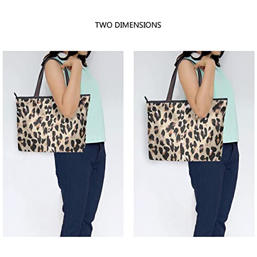 Bolaz Tote Bag with Zipper for Women Leopard Pattern Animal Print Handbags Pockets Shoulder Bag Work Large Travel Office Business