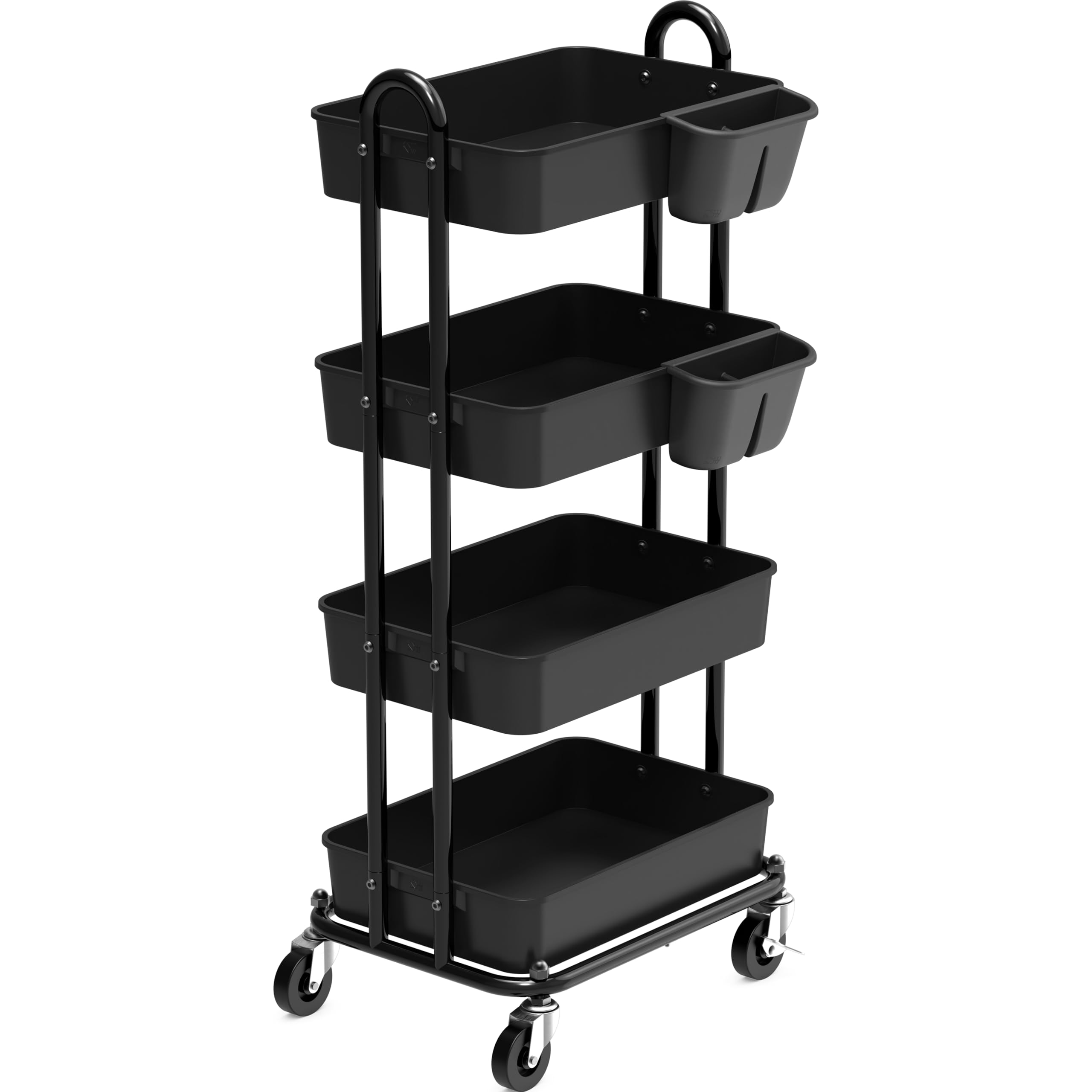 Simple Houseware 4-Tier Multifunctional Rolling Utility Cart with Hanging Buckets, Black