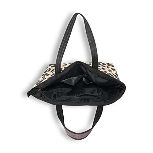 Bolaz Tote Bag with Zipper for Women Leopard Pattern Animal Print Handbags Pockets Shoulder Bag Work Large Travel Office Business