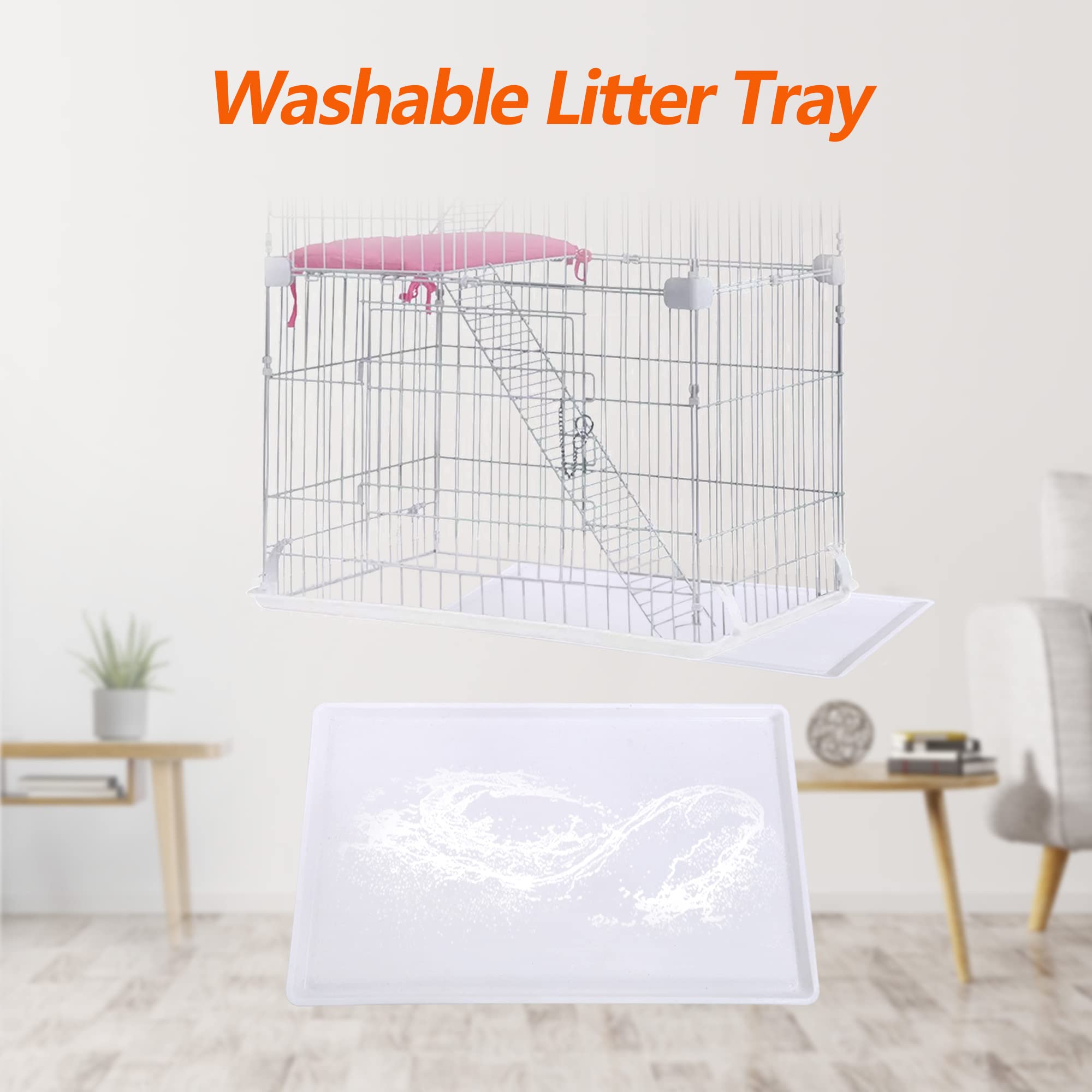 BIQWBIC 3-Tier 67 Inch Large Cat Cage, White, Collapsible, Hammock, 3 Cat Beds, 2 Ramp Ladders, Easy Litter Cleaning, Quick Installation
