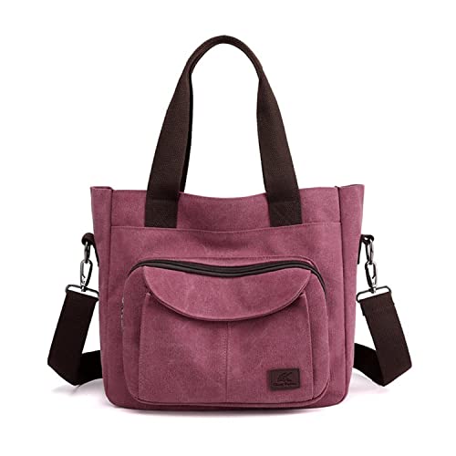 SUKUTU Ladies Canvas Tote Handbags Multi Pockets Satchel Large Capacity Stylish Top Handle Shoulder Bag