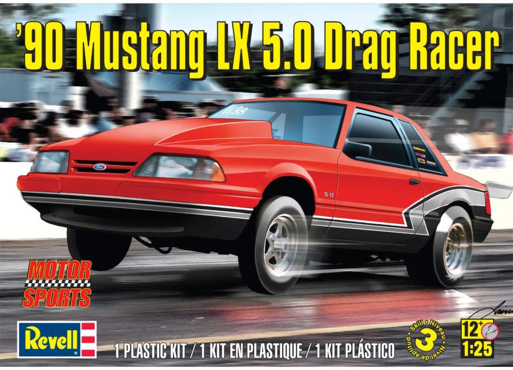 Revell 85-4195 '90 Ford Mustang LX 5.0 Drage Racer Model Car Kit 1:25 Scale 139-Piece Skill Level 5Plastic Model Building Kit, Red