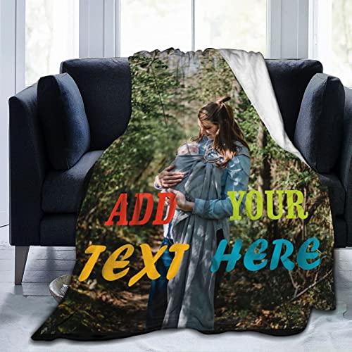 Custom Blanket Personalized with 1-9 Photos Collage Name Text Customized Blankets，Birthday Souvenir Gifts Personalized Throw Blanket for Father, Mom, Kids, Dogs, Friends or Lover Christmas 60" x 50"