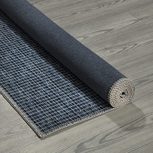 Ottomanson Machine Washable Wrinkle Free Solid Design Cotton 3x6 Traditional Flatweave Area Rug for Dining Room, Living Room, Bedroom, 2'7'' x 6', Navy