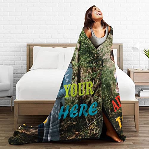 Custom Blanket Personalized with 1-9 Photos Collage Name Text Customized Blankets,Birthday Souvenir Gifts Personalized Throw Blanket for Father, Mom, Kids, Dogs, Friends or Lover Christmas 60" x 50"