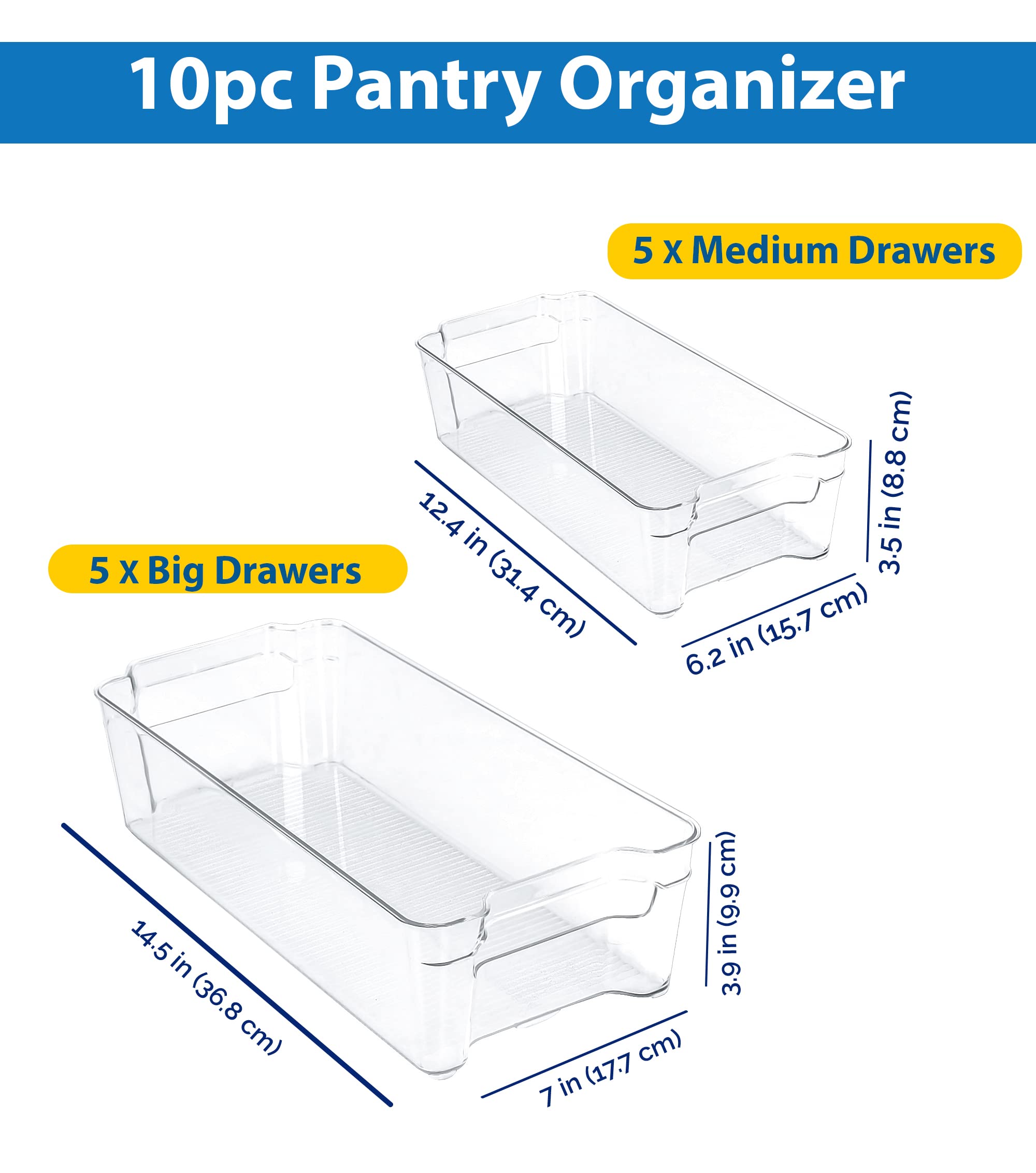 Utopia Home Pantry Organizer - Set of 10 Refrigerator Organizer Bins - Fridge Organizer for Freezers, Kitchen Countertops and Cabinets - BPA Free (Clear)
