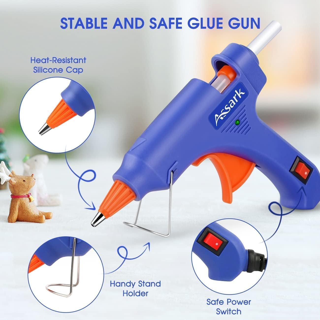 Assark Glue Gun, Mini Hot Glue Gun Kit with 30 Glue Sticks for School Crafts DIY Arts Quick Home Repairs, 20W (Blue)
