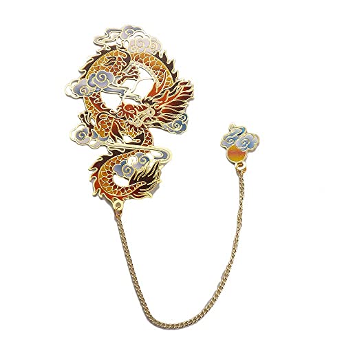 Vintage Metal Bookmark,Chinese Style Bookmark Creative Metal Hollow Brass Bookmark, for Women Men Readers(Dragon)