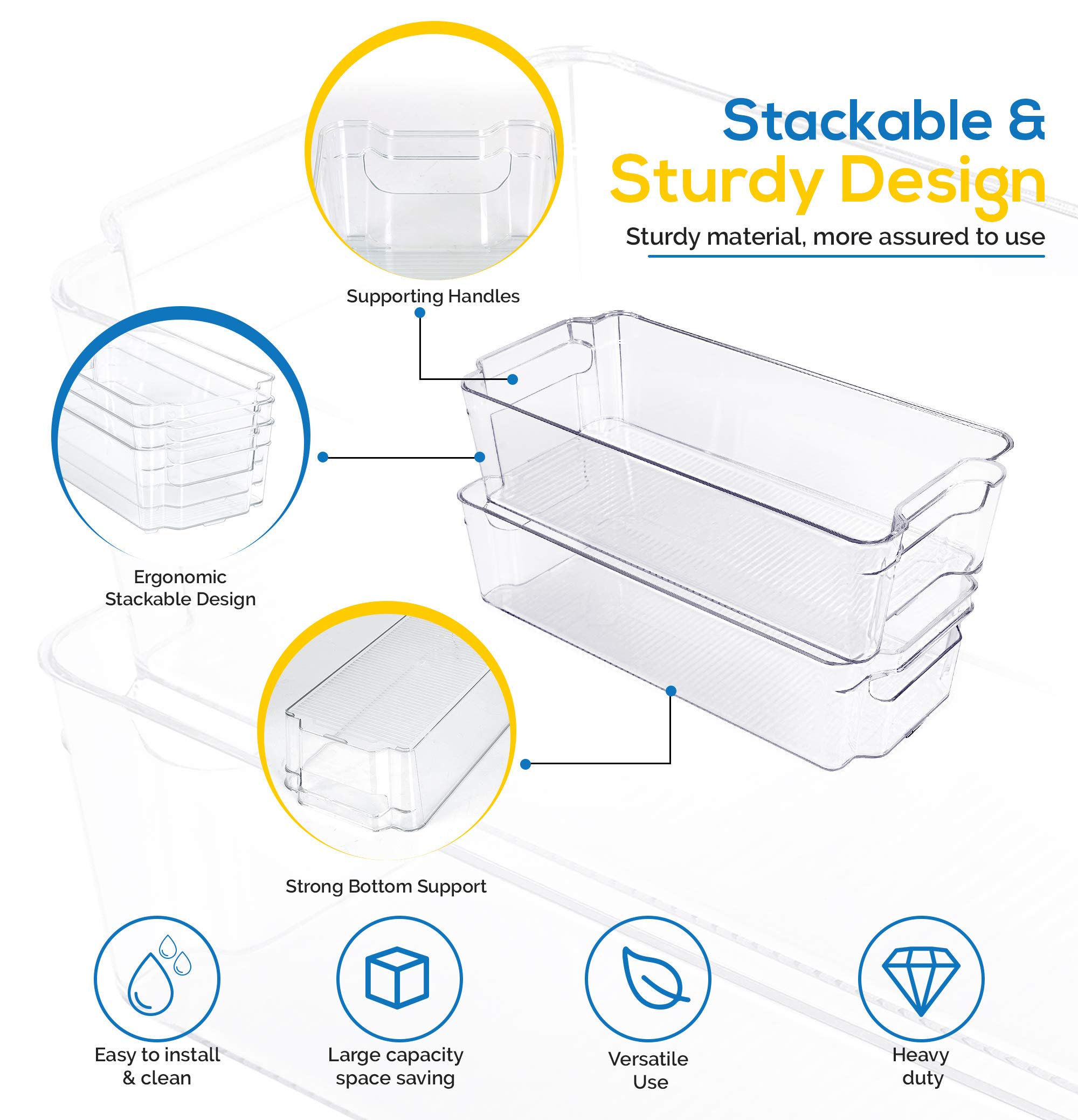 Utopia Home Pantry Organizer - Set of 10 Refrigerator Organizer Bins - Fridge Organizer for Freezers, Kitchen Countertops and Cabinets - BPA Free (Clear)