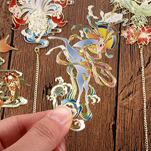Vintage Metal Bookmark,Chinese Style Bookmark Creative Metal Hollow Brass Bookmark, for Women Men Readers(Dragon)