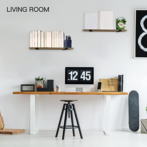 Vppiis Floating Shelves for Bedroom Bathroom, Nature Wood Wall Mounted Book Shelf, Wall Shelves Storage for Living Room Kitchen Office with Towel Rack and 2 Hooks Set of 4