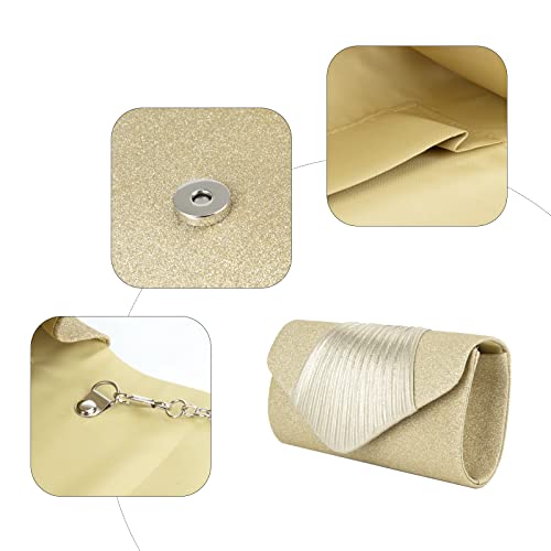 POPIDEO Clutch Purse for Women with Detachable Chain Evening Clutch Bag,Shoulder Bag with Chain Gold