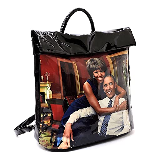 Michelle Obama Magazine Cover Collage Backpack Womens Fashion Purse Handbag (#B-Multi/BK)