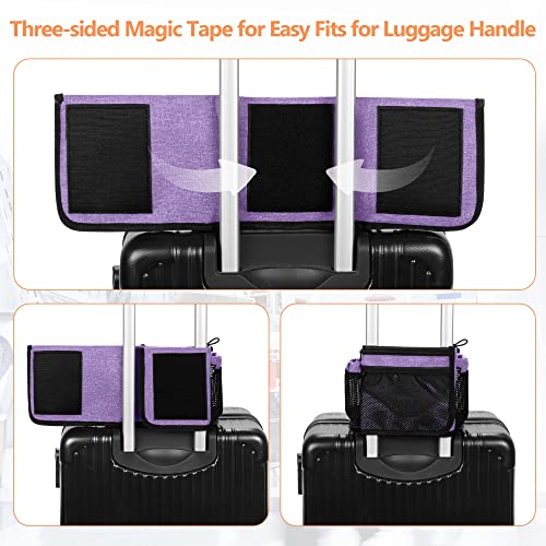 LoDrid Luggage Cup Holder, Hands-Free Drink Holder with 2 Coffee Mugs Tightening Drawstring, Fits Most Suitcase Handles, Luggage Cup Holder Attachment, for Flight Attendant & Travelers, Purple