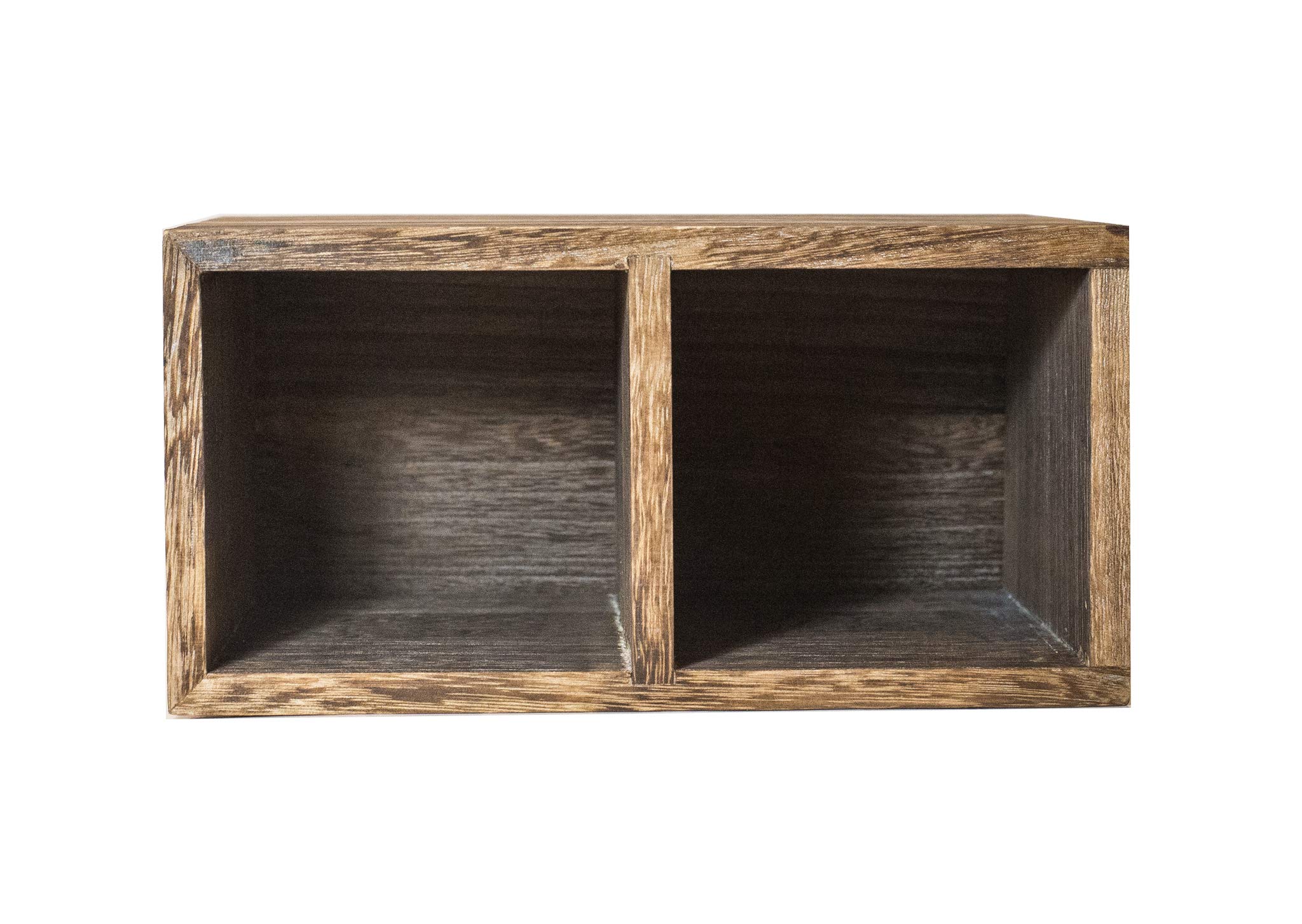 Double Torched Wood Kitchen Cooking Utensil Holder | 2 Compartment Large Caddy | Organizer Box with Slide-Out Bottom Panel by Farwood Designs