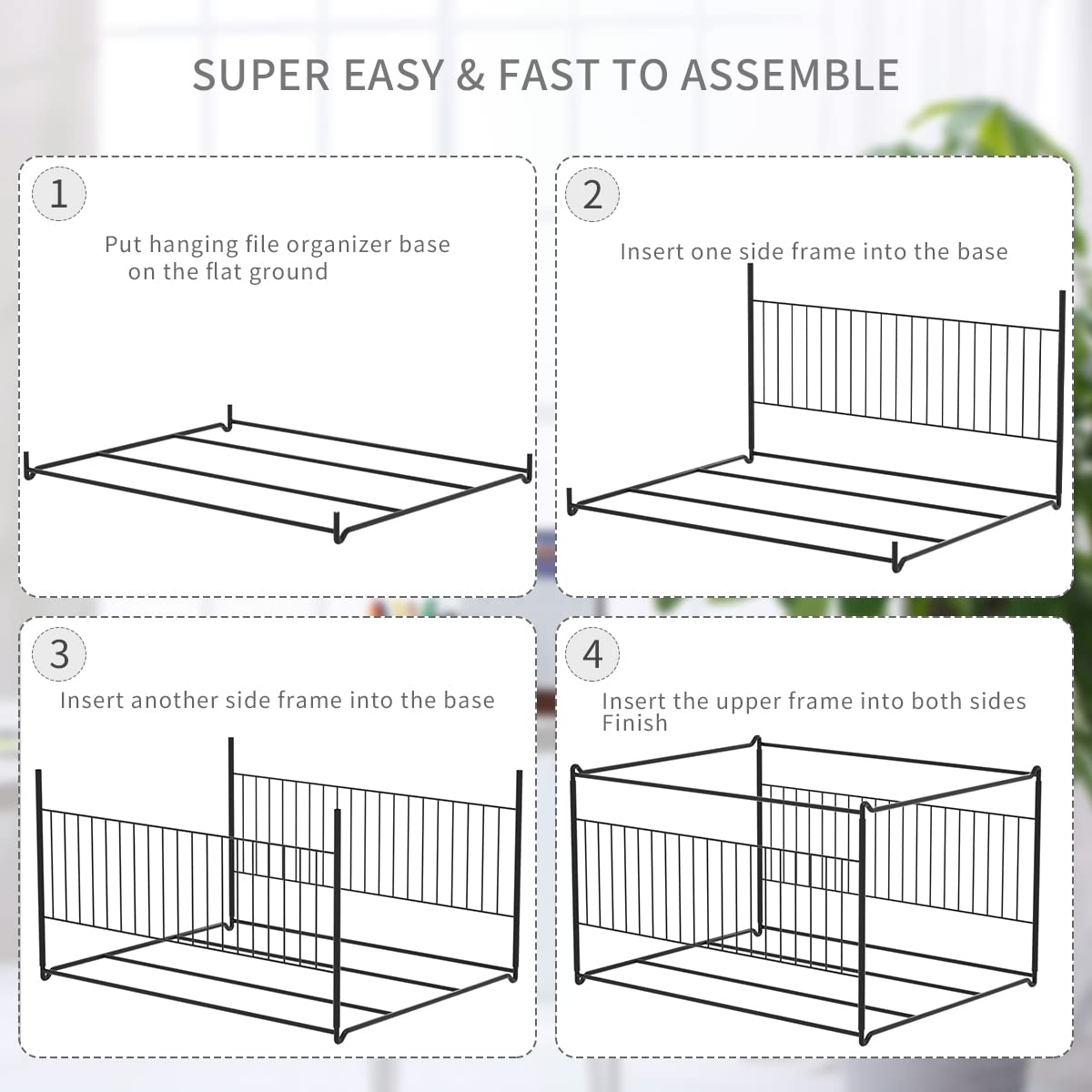 Hanging File Folder Frame Letter/Legal Size, File Cabinet Organizer,Hanging File Folders Holder, Heavy Duty Desk Filing Box Inserts for Office, Home Use,Fast Assembly, Easily Moving (Black)