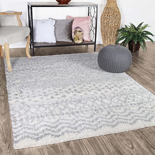 SUPERIOR Indoor Shag Area Rug Perfect for Bedroom, Kitchen, Laundry Room, Entryway, Office, Playroom, Plush Fuzzy Carpet Cover, Contemporary Modern Boho Geometric, 4' x 6', Grey-Cream