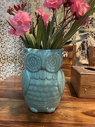 ABHANDICRAFTS Utensil Holder for Kitchen Counter 7.5" Inch Multi-Purpose Ceramic Organizer for Kitchen Decor, Paint Brush, Flower Vase, Cooking Tool Utensils Caddy for Countertop Aqua
