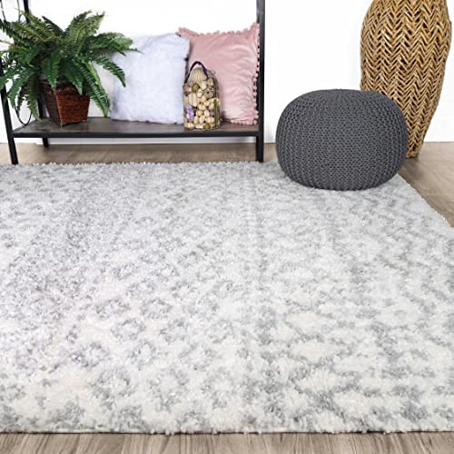 SUPERIOR Indoor Shag Area Rug Perfect for Bedroom, Kitchen, Laundry Room, Entryway, Office, Playroom, Plush Fuzzy Carpet Cover, Contemporary Modern Boho Geometric, 4' x 6', Grey-Cream
