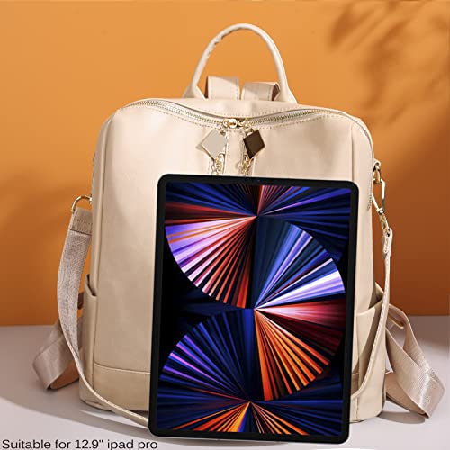 Women Fashion Backpack Purse,Leather Multipurpose Design Rucksack,Convertible Shoulder Bag Handbag with Wristlet (Beige1)