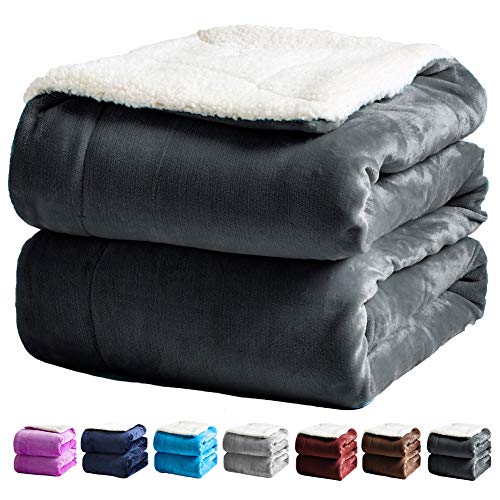 SONORO KATE Sherpa Fleece Blanket King Size - Luxurious Double Reversible Super Soft Thick Fuzzy Plush,Warm Cozy Fluffy Couch Throw Velvet King Blanket for Bed (King, Dark Grey)