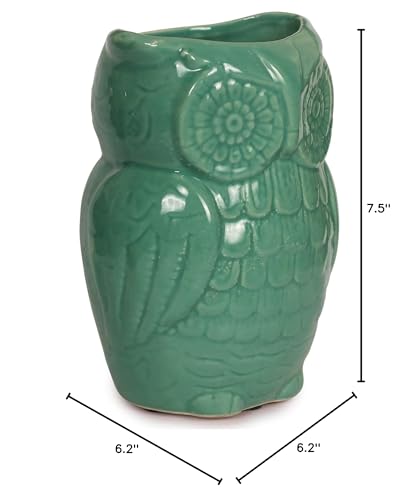 ABHANDICRAFTS Utensil Holder for Kitchen Counter 7.5" Inch Multi-Purpose Ceramic Organizer for Kitchen Decor, Paint Brush, Flower Vase, Cooking Tool Utensils Caddy for Countertop Aqua