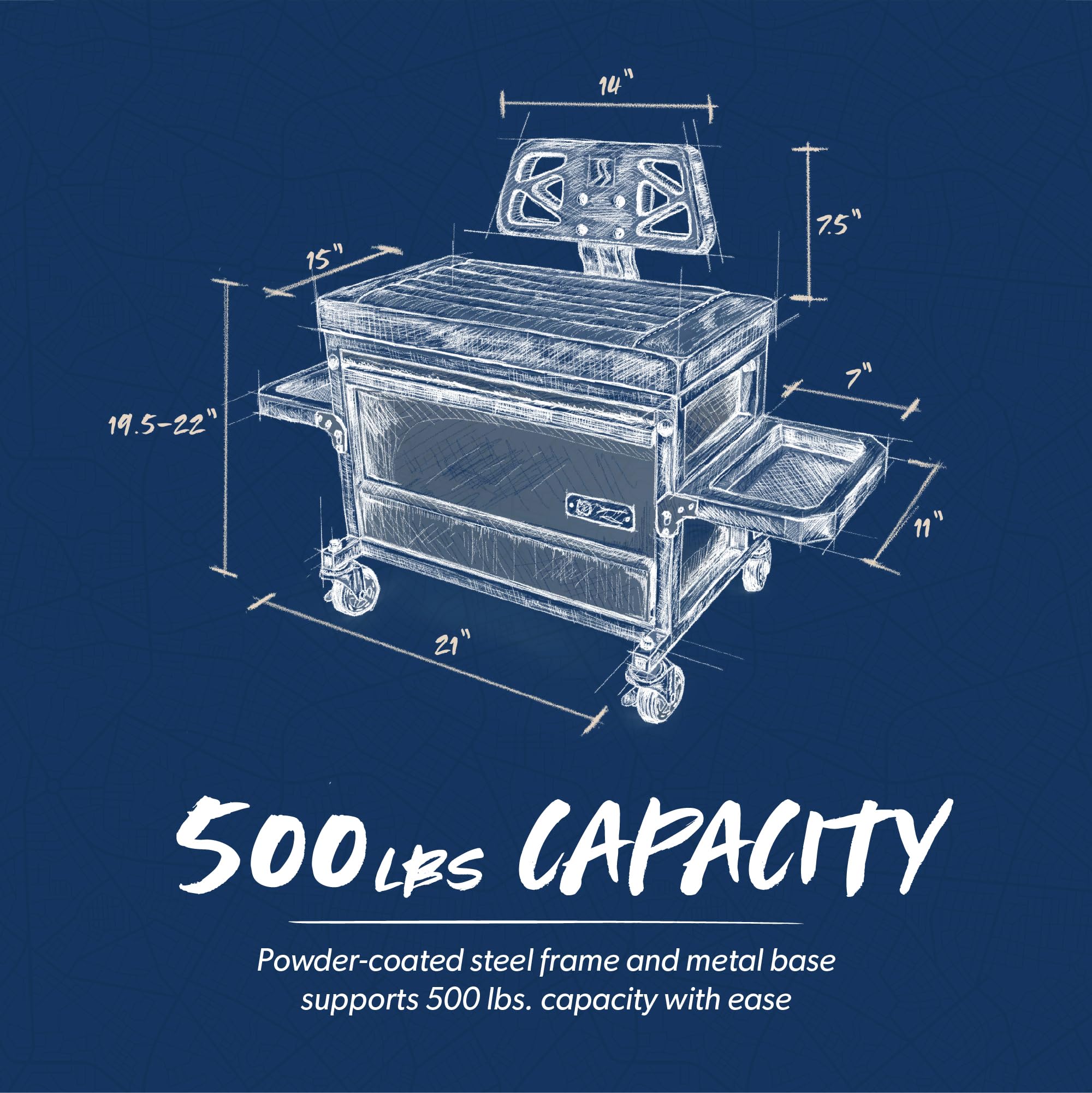 URBANTRANSIT The Beast Heavy Duty Shop Stool with Backrest - 500 Lb Capacity Rolling Stool for The Garage with Tool Storage, Cupholder and 360 Degree Wheels - an Ideal Workshop and Mechanic Stool