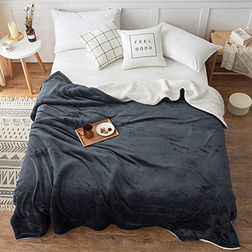 SONORO KATE Sherpa Fleece Blanket King Size - Luxurious Double Reversible Super Soft Thick Fuzzy Plush,Warm Cozy Fluffy Couch Throw Velvet King Blanket for Bed (King, Dark Grey)