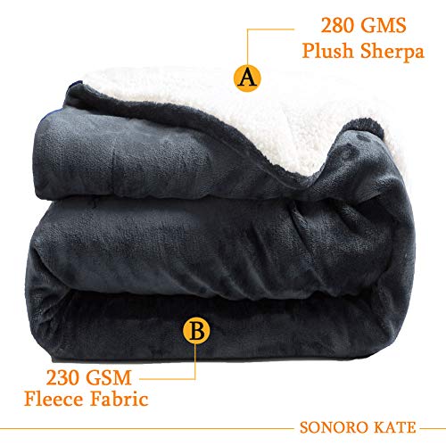 SONORO KATE Sherpa Fleece Blanket King Size - Luxurious Double Reversible Super Soft Thick Fuzzy Plush,Warm Cozy Fluffy Couch Throw Velvet King Blanket for Bed (King, Dark Grey)