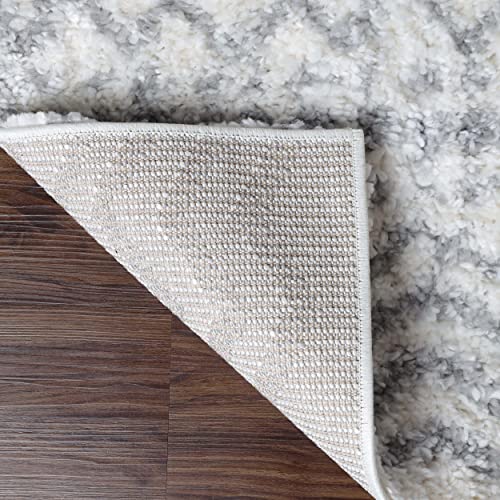 SUPERIOR Indoor Shag Area Rug Perfect for Bedroom, Kitchen, Laundry Room, Entryway, Office, Playroom, Plush Fuzzy Carpet Cover, Contemporary Modern Boho Geometric, 4' x 6', Grey-Cream