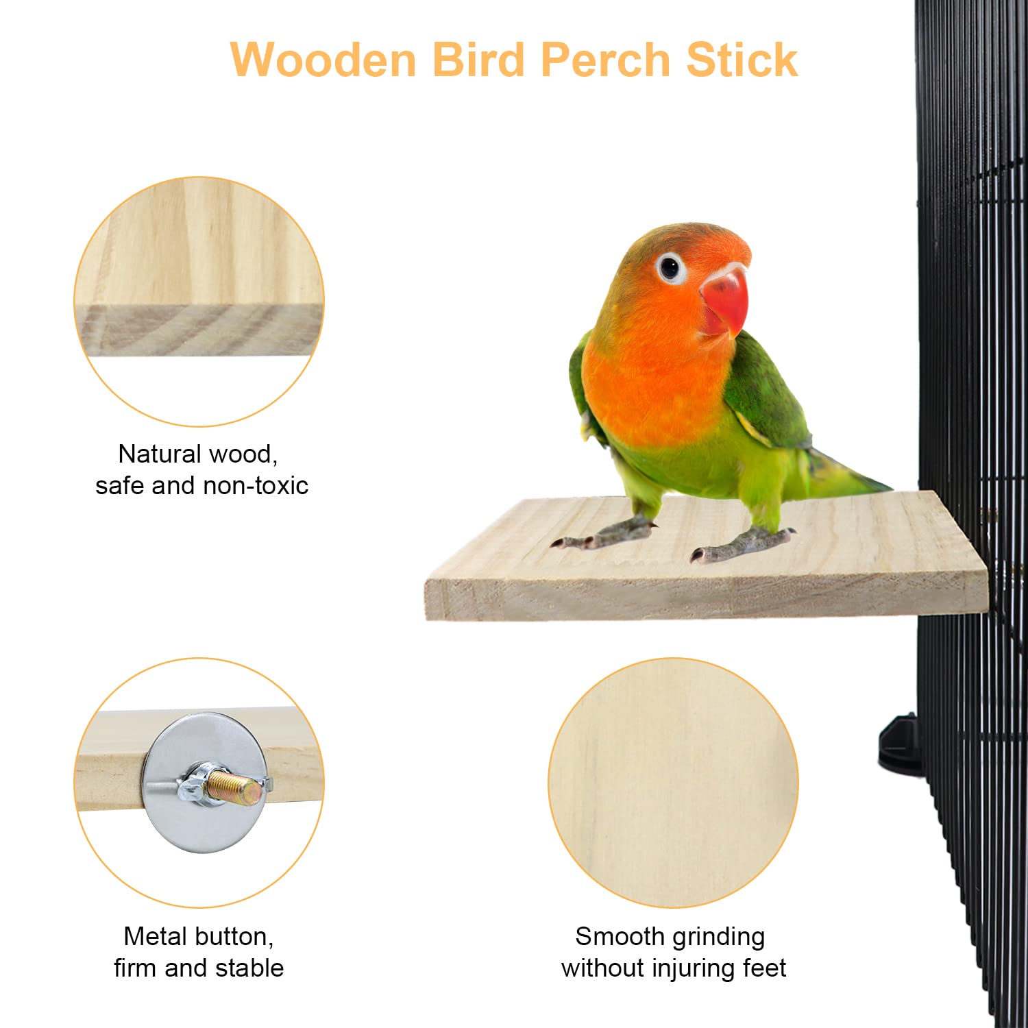 2pcs Bird Perch platform flat Stand Beak Paw Grinding wood for Parrot Parakeet Cockatiel Lovebird Conure Finch Budgie