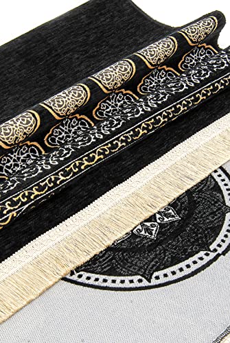 Lux Muslim Prayer Rug with Elegant Design | Janamaz | Sajadah | Soft Islamic Prayer Rug | Islamic Gifts | Prayer Carpet Mat, Chenille Fabric, Black/Model 2