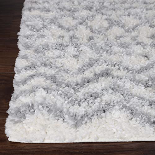 SUPERIOR Indoor Shag Area Rug Perfect for Bedroom, Kitchen, Laundry Room, Entryway, Office, Playroom, Plush Fuzzy Carpet Cover, Contemporary Modern Boho Geometric, 4' x 6', Grey-Cream