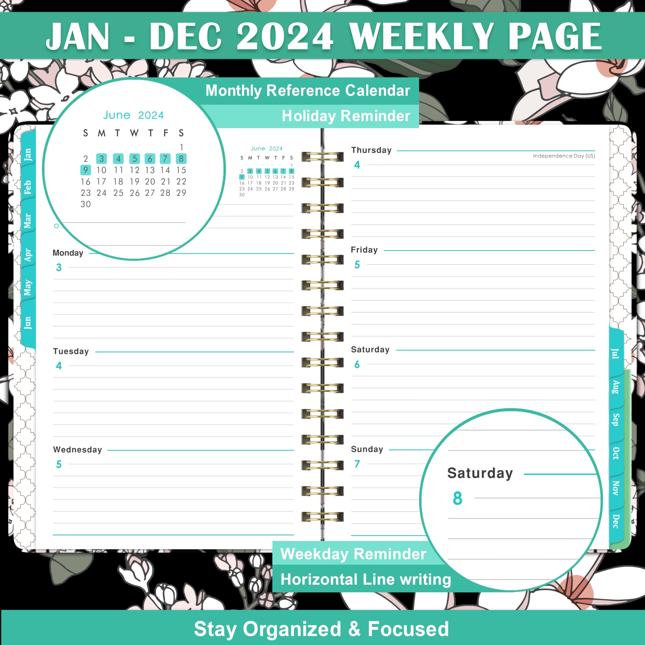 2023-2024 Planner – Jul.2023 - Jun.2024, 2023-2024 Academic Planner Weekly and Monthly, 6.4" x 8.5", Tabs, Back Pocket, Strong Twin - Wire Binding, Hardcover, Thick Paper, Inspirational Quotes, Notes