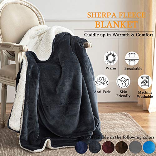 SONORO KATE Sherpa Fleece Blanket King Size - Luxurious Double Reversible Super Soft Thick Fuzzy Plush,Warm Cozy Fluffy Couch Throw Velvet King Blanket for Bed (King, Dark Grey)
