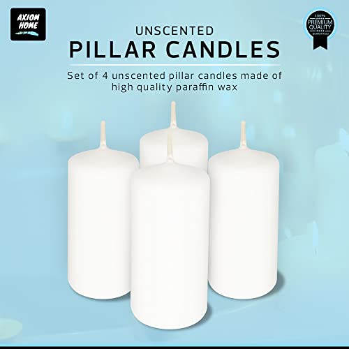 Axiom – Pack of 4 Unscented Small Votive Pillar Candles, 7.5 Hours Long Lasting Burning - 100% Natural Wax Smokeless Candles – Perfect for Weddings, Valentine's Day Parties, and Home Decor