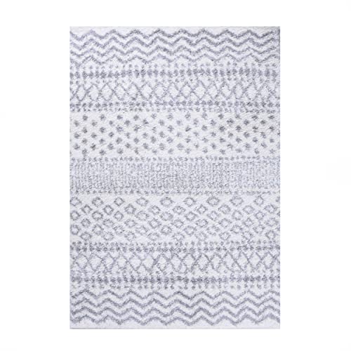 SUPERIOR Indoor Shag Area Rug Perfect for Bedroom, Kitchen, Laundry Room, Entryway, Office, Playroom, Plush Fuzzy Carpet Cover, Contemporary Modern Boho Geometric, 4' x 6', Grey-Cream
