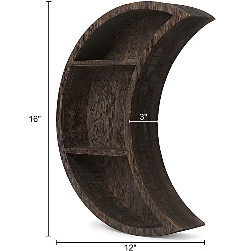 Dahey Moon Shelf Wall Mounted Moon Wall Decor Crystal Display Shelf Hanging Storage and Rustic Wall Moon Phases Decor Wood Moon Signs for Living Room Bedroom Bathroom Kitchen Witchy Room Decor
