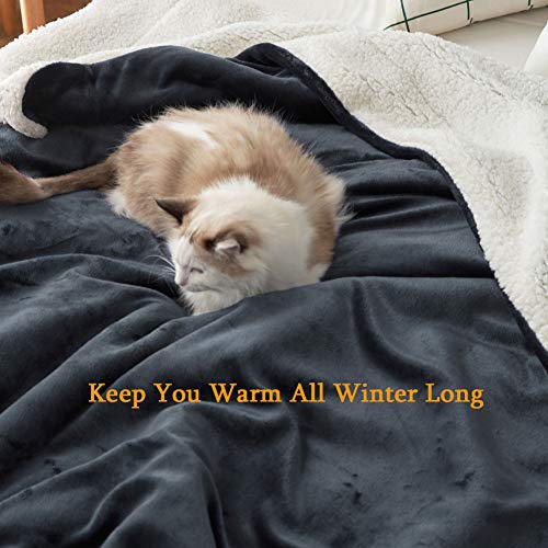 SONORO KATE Sherpa Fleece Blanket King Size - Luxurious Double Reversible Super Soft Thick Fuzzy Plush,Warm Cozy Fluffy Couch Throw Velvet King Blanket for Bed (King, Dark Grey)