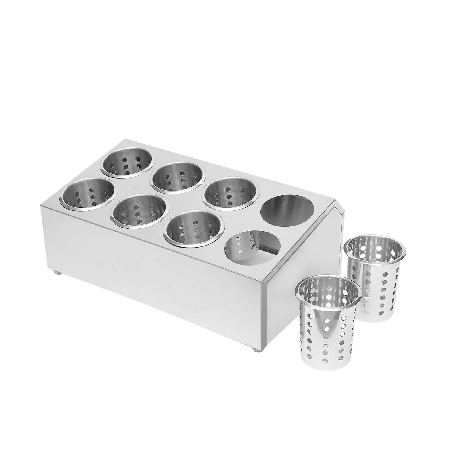 NOPTEG Commercial Utensil Holder, Stainless Steel Cylinder Flatware Silverware Utensil Holder Organizer Countertop Forks Spoons Knife Utensil Caddy Compact Cutlery Organizer(8 Hole)