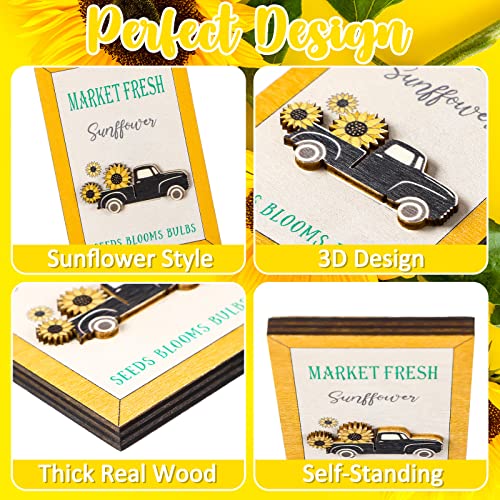 7 Pieces Summer Tiered Tray Decor Set Summer Wood Sign Rustic Farmhouse Decor Wooden Kitchen Tiered Tray Sign Decorative Trays Signs for Summer Home Kitchen Table Shelf (Sunflower Style)