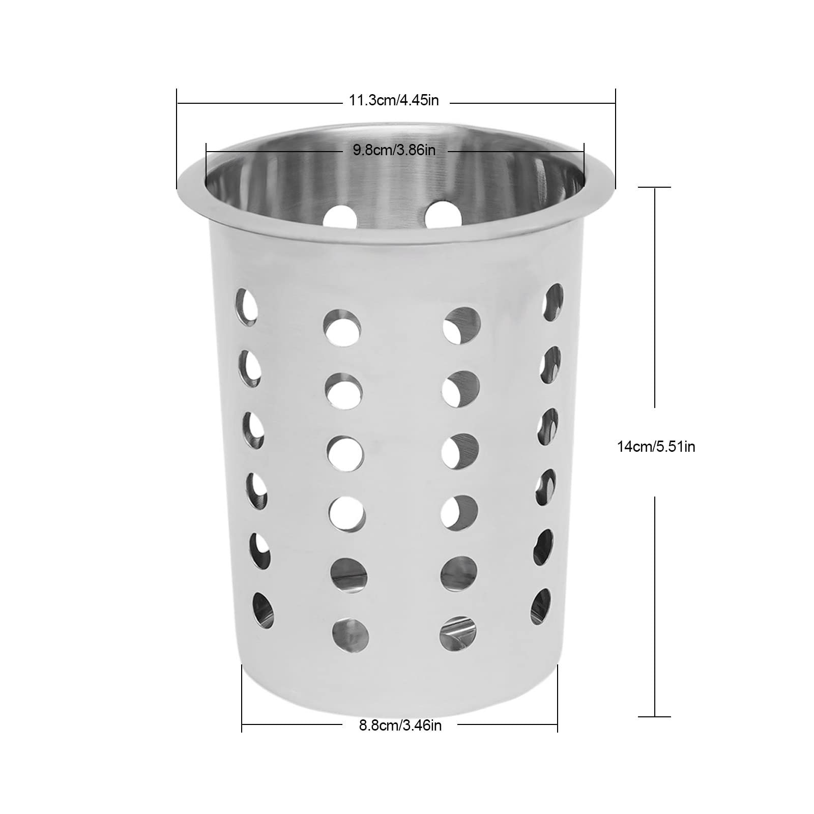 NOPTEG Commercial Utensil Holder, Stainless Steel Cylinder Flatware Silverware Utensil Holder Organizer Countertop Forks Spoons Knife Utensil Caddy Compact Cutlery Organizer(8 Hole)