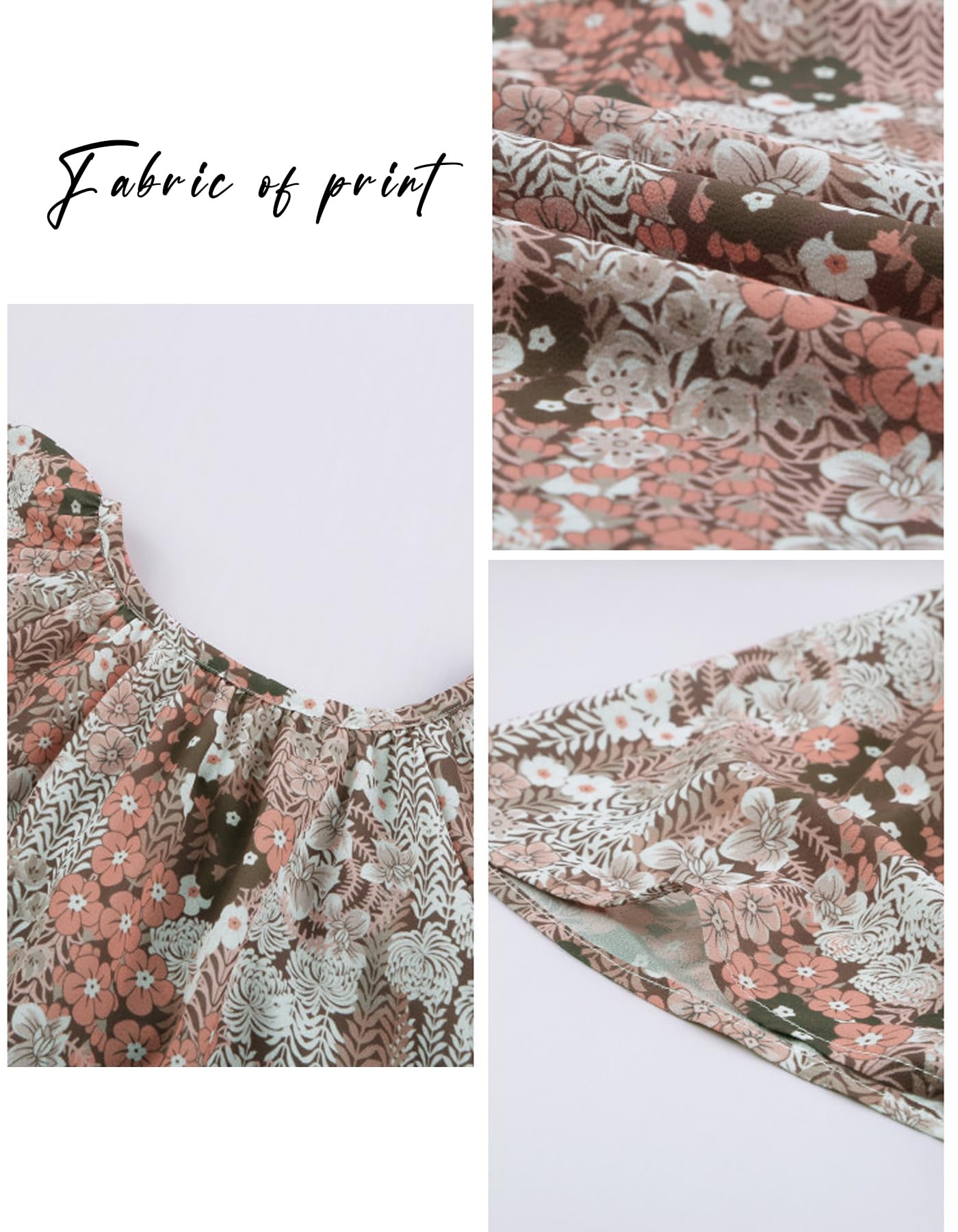 SimpleFun V Neck Tops for Women Sexy Casual Flower Print Drawstring Bohemian Blouses (A-Khaki,XXL)