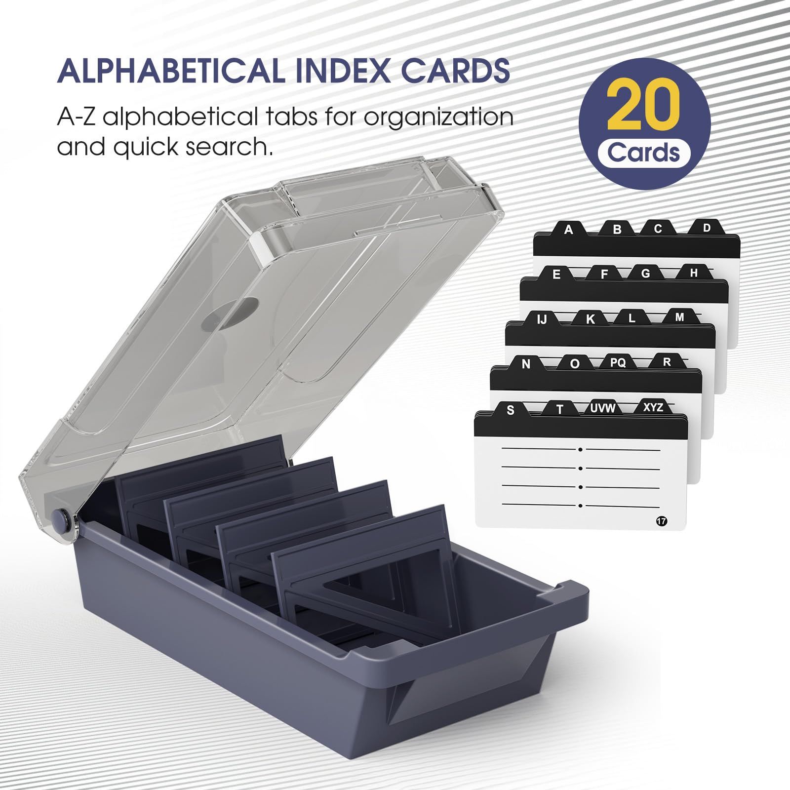 MaxGear Business Card Holder for Desk, Business Card Case Organizer, Credit Card Holder File, Business Card Holders Box Storage, Capacity: 500 Cards (2.2” x 3.5”), 4 Divider Boards & A-Z Tabs, Gray