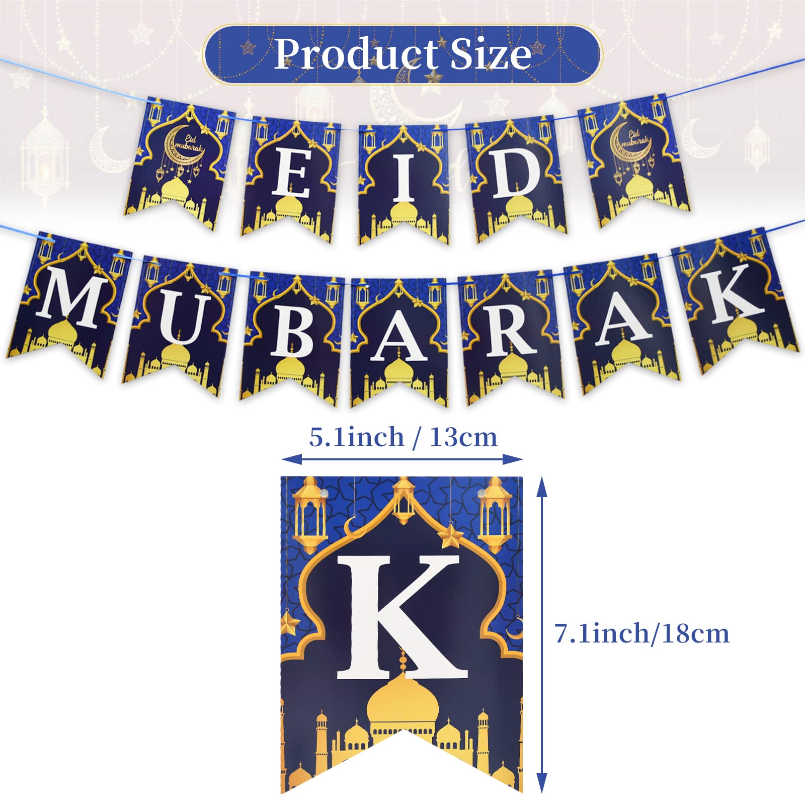 Eid Mubarak Paper Banner Decorations - Happy Eid Party Decorations Hanging Bunting Banner Garland Party Decorations, Ramadan Sign Backdrop for Home Wall Indoor Outdoor