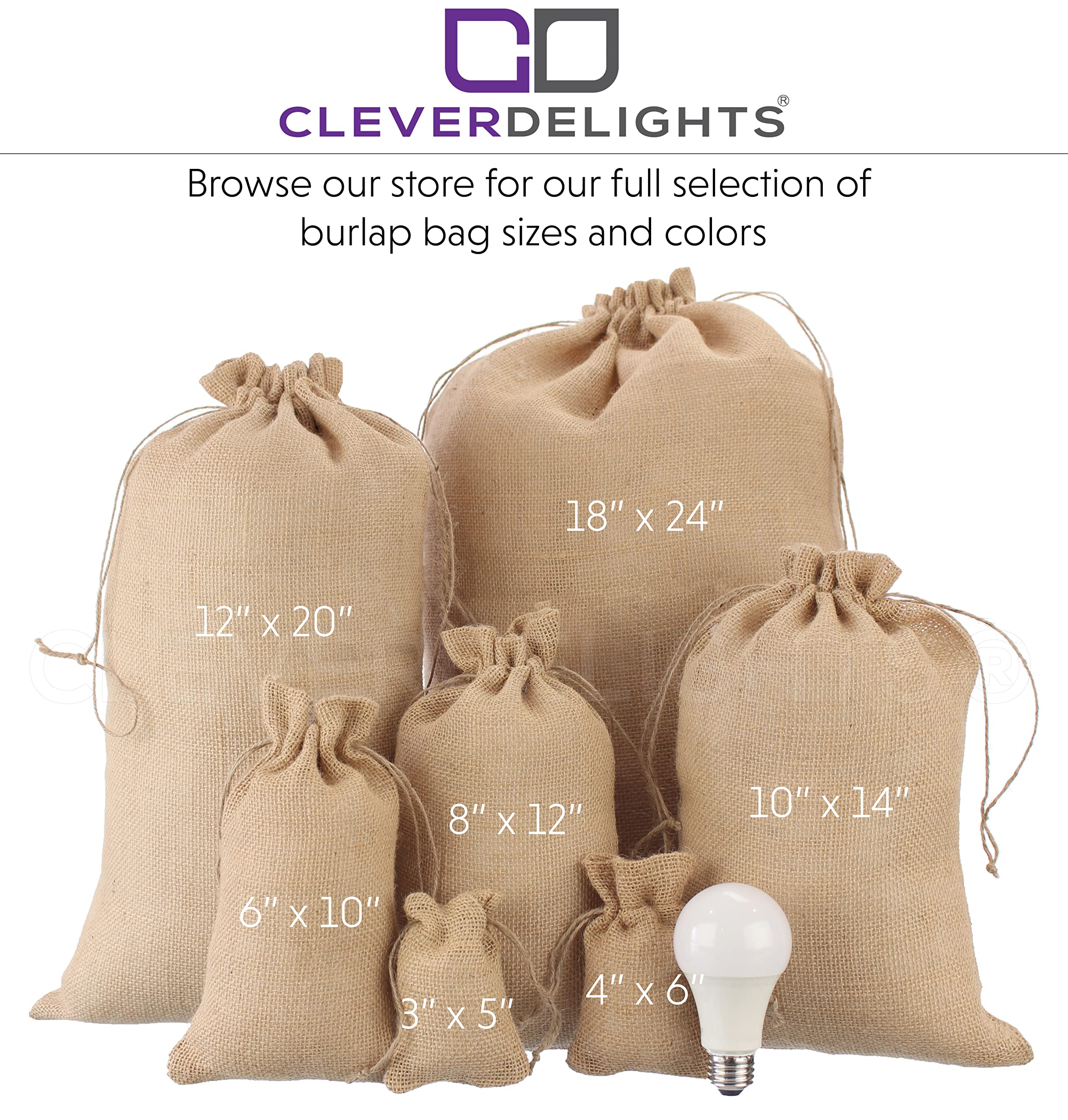 CleverDelights 18" x 24" Burlap Bags with Drawstring - 2 Pack