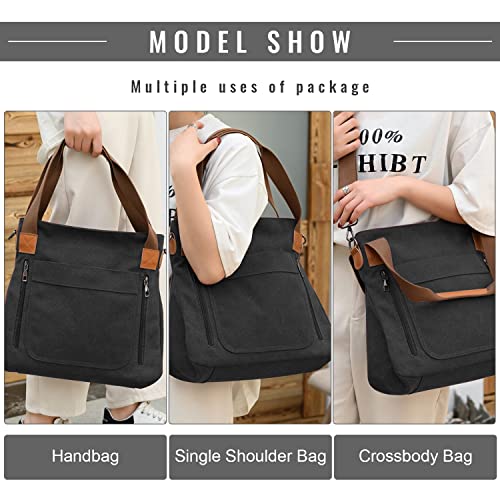 SUKUTU Ladies Canvas Tote Handbags Multiple Pockets Casual Top Handle Satchel Daily Purse