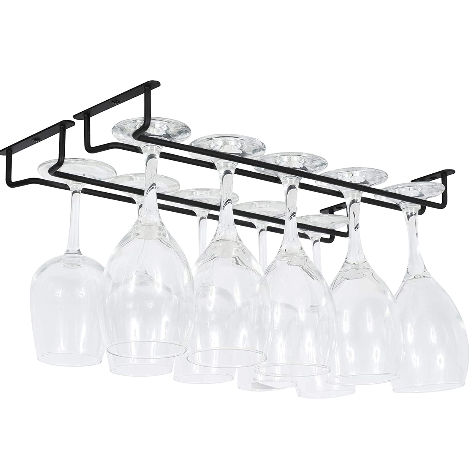 SARYRLIN Wine Glass Holder Rack 15.7 Inch 2 PCS,Wall Mount Hanging Iron Stemware Rack Under Cabinet Organization and Storage ,Wine Glass Hanging Rack for Cabinet Kitchen or Bar (Black)